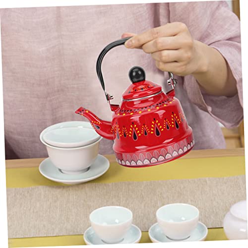 OUSIKA Tea Kettle Electricity Water Office Camping Stainless Top Kettle Stovetop Porcelain Steel Home Farmhouse Teakettle Kitchen Enamel Ceramic Drink Stove Red Bottom Household Coffee Cool Tea Pot Ke