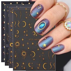 jmeowio 12 sheets moon star sun nail art stickers decals self-adhesive pegatinas uñas line colorful nail supplies nail art design decoration accessories