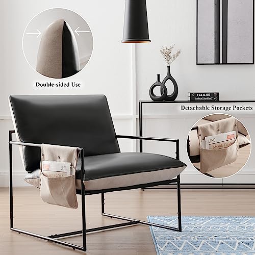 jonpony Sling Accent Chair for Living Room Bedroom Reading Office Modern Design Metal Frame Armchair with Comfy Soft Memory Foam Double Sided Use Pillow Removable Storage Bag Cozy Lounge Chair