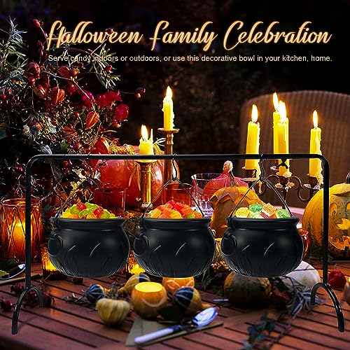 OMKNEPS Halloween Decor Party Decorations Cauldron: Set of 3 Witches Cauldron Serving Bowls on Rack - Black Candy Bucket Hocus Pocus Serving Bowls for Halloween Decorations Indoor Outdoor