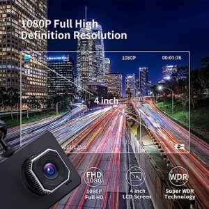 LAMONKE Dash Cam, 1080P Dash Camera for Cars with 4Inch LCD Display, Dash Cam Front with 170° Wide Angle, Loop Recording, Parking Monitor, WDR Night Vision, Support 64GB Max