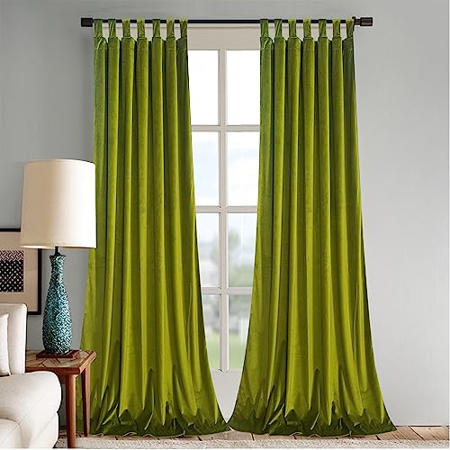 gisewood Lime Velvet Curtains for Living Room - 84 inches Length Velvet Curtain Panels Tap Top Window Drapes for Bedroom/Sliding Glass Door, W52 by L84 inches, 2 Panels