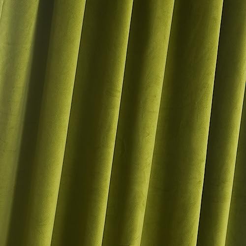 gisewood Lime Velvet Curtains for Living Room - 84 inches Length Velvet Curtain Panels Tap Top Window Drapes for Bedroom/Sliding Glass Door, W52 by L84 inches, 2 Panels