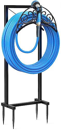 Helhom Garden Hose Holder Freestanding - Detachable Water Hose Holders Outside Heavy Duty Garden Hose Stand Hanger for Outside Lawn Yard Black