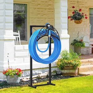 Helhom Garden Hose Holder Freestanding - Detachable Water Hose Holders Outside Heavy Duty Garden Hose Stand Hanger for Outside Lawn Yard Black