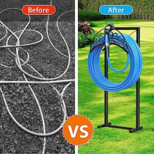 Helhom Garden Hose Holder Freestanding - Detachable Water Hose Holders Outside Heavy Duty Garden Hose Stand Hanger for Outside Lawn Yard Black