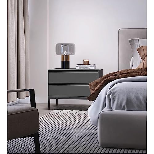 Modern Nightstand Solid Wood and Carbon Steel Frame Bedside Table W/ 2 Drawers Minimalist End Side Table for Bedroom Living Room