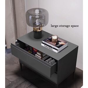 Modern Nightstand Solid Wood and Carbon Steel Frame Bedside Table W/ 2 Drawers Minimalist End Side Table for Bedroom Living Room