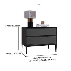 Modern Nightstand Solid Wood and Carbon Steel Frame Bedside Table W/ 2 Drawers Minimalist End Side Table for Bedroom Living Room