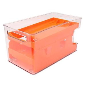 2 tier soda can organizer for refrigerator organizer bins soda pop can holder dispenser drink beverage holder for fridge cabinets freezer(orange)