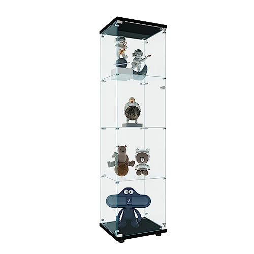 Display Cabinet with Glass Door and Lock, 4-Shelf Fast Installation in 30 Mins Curio Cabinets with 5mm Tempered Glass Floor Standing Bookshelf for Home,Kitchen (Black, 64.6”Hx16.7''Lx 14.4''W)