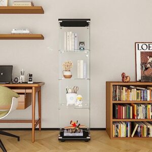 Display Cabinet with Glass Door and Lock, 4-Shelf Fast Installation in 30 Mins Curio Cabinets with 5mm Tempered Glass Floor Standing Bookshelf for Home,Kitchen (Black, 64.6”Hx16.7''Lx 14.4''W)