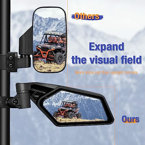 UTV Side Mirrors for 1.5"-2" Roll Bar Cage, UTV Rear View Side Mirrors w/Adjustable & Folding Design, Compatible with Polaris RZR, Can Am Maverick, Honda Pioneer, Kawasaki Teryx Mule Rhino YXZ