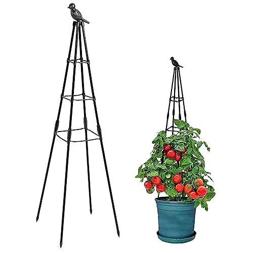 NOIRDA Garden Plant Support Tower Obelisk Trellis, with Bird Decoration, Elegant Steel Frame Trellis for Climbing Plants, Vines, Flowers, Indoor Potted Plant, Rose, Clematis (Size : 120cm/47.2in)