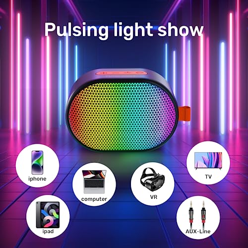 ROFALL Bluetooth Speakers Portable, Wireless Speaker with RGB Lights, HD Sound, 5 Watts, Compact Size, Dual Pairing, TWS, Waterproof, Suitable for Mobile Phones, Tablets and Laptops