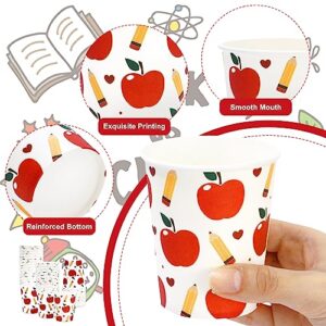 Whaline 50 Pcs Back to School Party Paper Cups 9 oz Pencil Apple Paper Cups Welcome School Coffee Tea Cups Disposable Drinking Cups Small Snack Cups for First Day of School Party Supplies