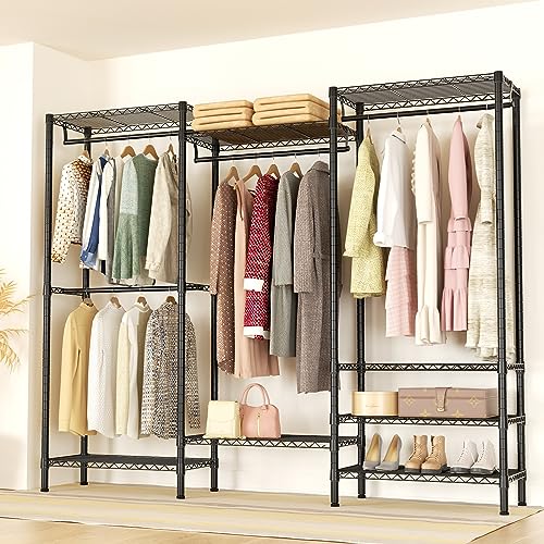 Golpart Freestanding Garment Rack Portable Closet Clothes Racks for Hanging Clothes, Heavy Duty Metal Adjustable Clothing Rack with 4 Hanging Rod & 8 Shelve, Stand Wardrobe Closet, Max Load 800LBS