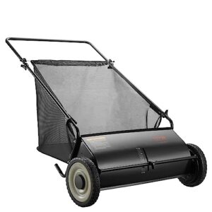 vevor push lawn sweeper, 26 inch leaf & grass collector, strong rubber wheels & heavy duty thickened steel durable to use with large capacity 7 ft³ mesh collection bag, 4 spinning brushes