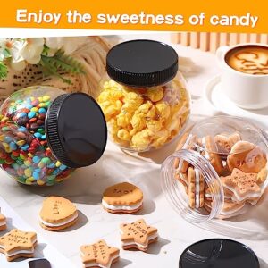 Tradder 24 Pack Plastic Candy Jars with Lids 19 oz Clear Cookie Jar Container Wide Mouth Candy Storage Jars for Candy Cookie Coffee Bean Nut Spices Canister Party Sweet Candy Gift Wrap Table