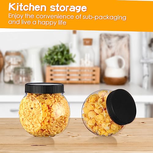 Tradder 24 Pack Plastic Candy Jars with Lids 19 oz Clear Cookie Jar Container Wide Mouth Candy Storage Jars for Candy Cookie Coffee Bean Nut Spices Canister Party Sweet Candy Gift Wrap Table