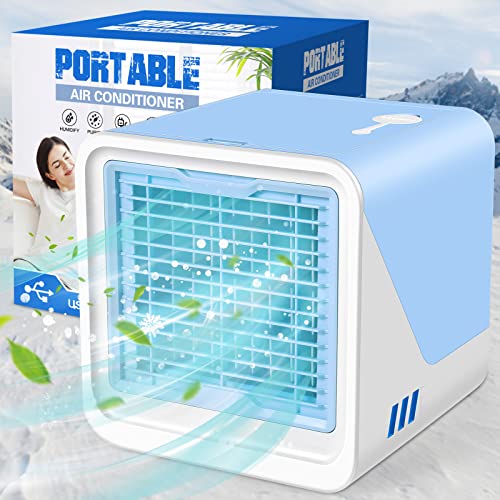 Portable Air Conditioner, 3-IN-Evaporative Air Conditioner in 3 Speed, USB Personal Mini Air Cooler with LED Light for Bedroom, Office, Living Room & More