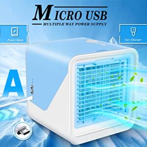 Portable Air Conditioner, 3-IN-Evaporative Air Conditioner in 3 Speed, USB Personal Mini Air Cooler with LED Light for Bedroom, Office, Living Room & More