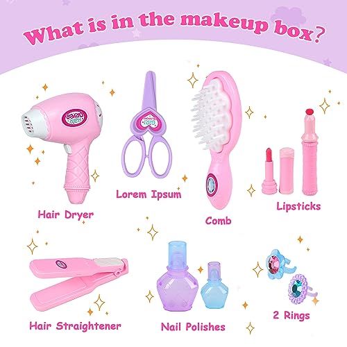 Little Princess Toddler Vanity Set, Portable Makeup Kits with Lights and Music & Real Mirror & Multiple Accessories, Best Birthday Christmas Festival Gift for Girls 3-7 Year Old Toddlers 1-3