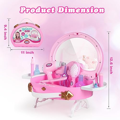 Little Princess Toddler Vanity Set, Portable Makeup Kits with Lights and Music & Real Mirror & Multiple Accessories, Best Birthday Christmas Festival Gift for Girls 3-7 Year Old Toddlers 1-3