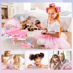 Little Princess Toddler Vanity Set, Portable Makeup Kits with Lights and Music & Real Mirror & Multiple Accessories, Best Birthday Christmas Festival Gift for Girls 3-7 Year Old Toddlers 1-3