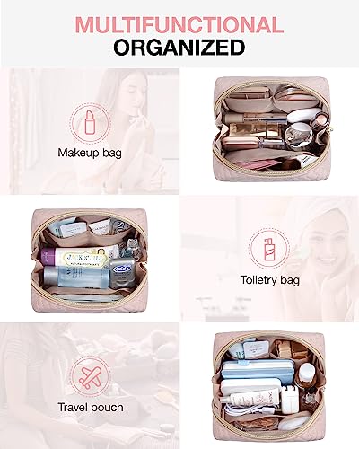 BAGSMART Small Makeup Bag, Travel Cosmetic Bag Make Up Pouch Small Travel Essentials for Women Dorm Room Essentials Pouch,Water-resistant Toiletry Bag,Makeup Organizer Bag,Pink