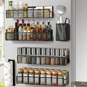 magnetic spice rack, for refrigerator organizer 6 pack, black metal magnetic shelf for refrigerator including paper towel holder,kitchenware holder, fridge space saving spice shelf with strong magnets