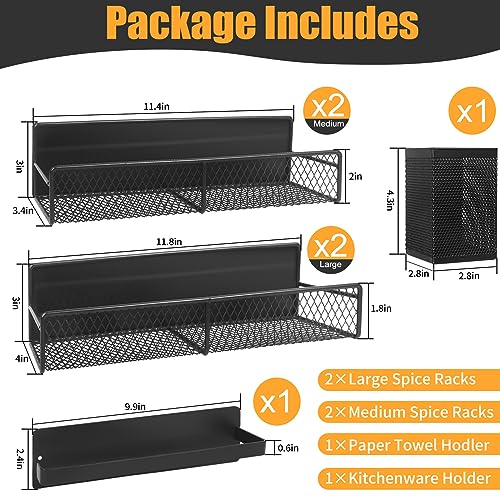 Magnetic Spice Rack, for Refrigerator Organizer 6 Pack, Black Metal Magnetic Shelf for Refrigerator including Paper Towel Holder,Kitchenware Holder, Fridge Space Saving Spice Shelf with Strong Magnets