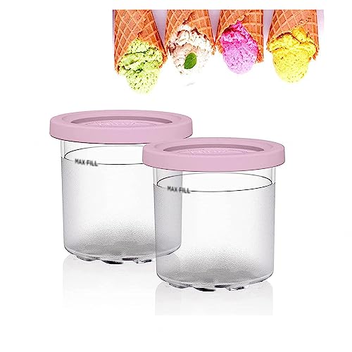 VRINO 2/4/6PCS Creami Deluxe Pints, for Ninja Creami Cups, Ice Cream Pint Airtight and Leaf-Proof Compatible with NC299AMZ,NC300s Series Ice Cream Makers,Pink-4PCS