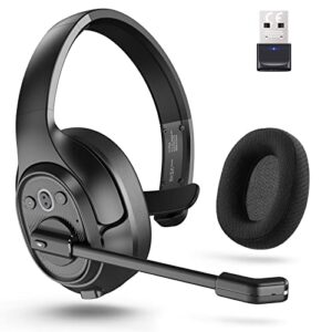 eksa trucker bluetooth headset, 164ft wireless headphones for pc with ai noise cancelling microphone & usb dongle, 57hrs worktime, computer headset with mute button for cell phone office work skype