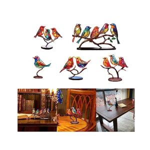 shangpengb216 bird figurines home decor gifts for bird lovers - bird statue bird decorations for the home,stained acrylic birds on branch desktop ornaments (multicolor- five birds)