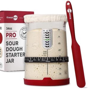 kneadace pro sourdough bread starter kit - 34 oz large capacity sourdough starter jar with 5 unique features for the perfect sour dough bread & sourdough starter kit - sourdough bread baking supplies