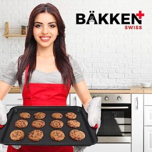 Nonstick Cookie Sheet Pan Carbon Steel Oven Tray Sheet Pan with Red Silicone Handles -Medium Bakeware Pan Tray with Gray Coating Inside & Outside