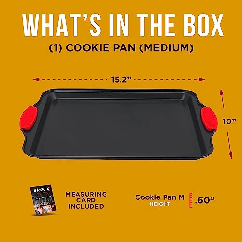 Nonstick Cookie Sheet Pan Carbon Steel Oven Tray Sheet Pan with Red Silicone Handles -Medium Bakeware Pan Tray with Gray Coating Inside & Outside