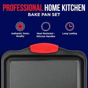 Nonstick Cookie Sheet Pan Carbon Steel Oven Tray Sheet Pan with Red Silicone Handles -Medium Bakeware Pan Tray with Gray Coating Inside & Outside