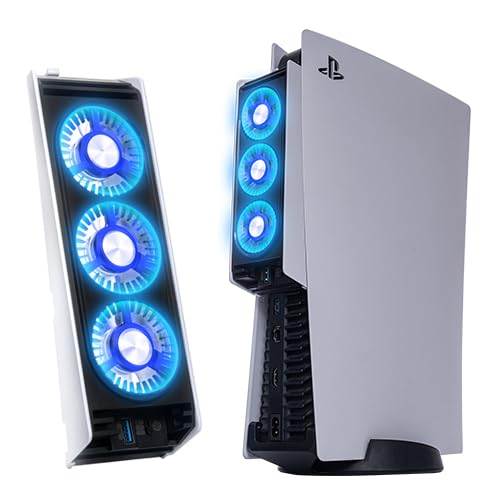 PS5 Cooling Fan, Horizontal PS5 Cooler Fan with LED Light, Comaptible with PS5 Digital Edition or Discs Edition