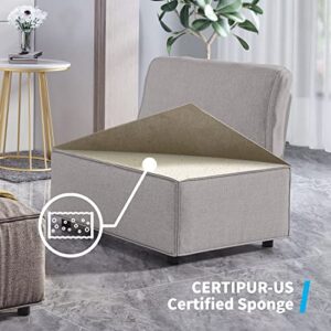 Mjkone Modular Sectional Sofa Set Convertible 6 Seat Linen Fabric L Shaped Sofa with Chaise Lounge U Shaped Couch with Ottoman Sleeper Sofa Bed Beige Sectional Couches for Living Room Small Space