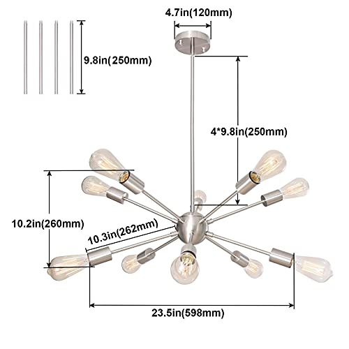 ALISADABOY Brushed Nickel 10 Light Sputnik Chandelier & 8 Light Nickel Sputnik Ceiling Light Fixture for Dining Room, Living Room, Kitchen, Entryway, Bedroom