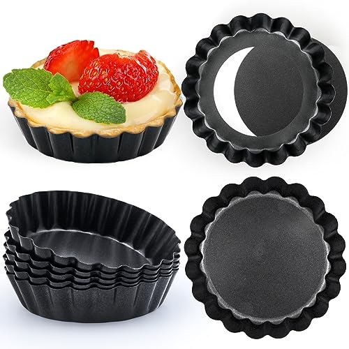 Dwlire 4 Inch Tart Pan Set of 8, Mini Tart Pans with Removable Bottom Nonstick Round Mini Quiche Pie Pan Reusable Carbon Steel Small Tartlet Mold for Pies,tart, Mousse Cakes,Dessert Baking