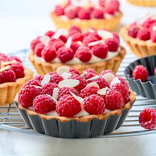 Dwlire 4 Inch Tart Pan Set of 8, Mini Tart Pans with Removable Bottom Nonstick Round Mini Quiche Pie Pan Reusable Carbon Steel Small Tartlet Mold for Pies,tart, Mousse Cakes,Dessert Baking