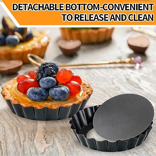 Dwlire 4 Inch Tart Pan Set of 8, Mini Tart Pans with Removable Bottom Nonstick Round Mini Quiche Pie Pan Reusable Carbon Steel Small Tartlet Mold for Pies,tart, Mousse Cakes,Dessert Baking