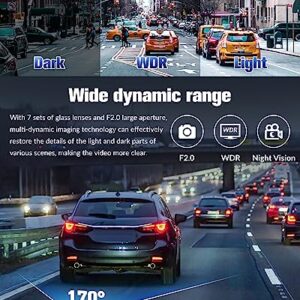 Dash Camera for Cars,4K Car Camera Full HD Dash Cam Front Rear with Free 32GB SD Card,Built-in Super Night Vision,2.0'' IPS Screen,WDR, 24H Parking Mode, Loop Recording