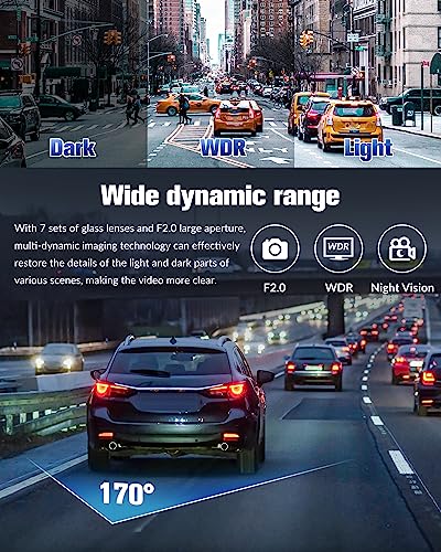 Dash Camera for Cars,4K Car Camera Full HD Dash Cam Front Rear with Free 32GB SD Card,Built-in Super Night Vision,2.0'' IPS Screen,WDR, 24H Parking Mode, Loop Recording