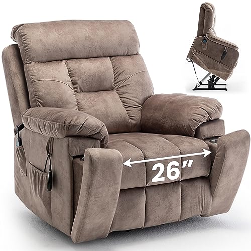 Cobplns 27in Extra Wide Recliner Chair-Living Room Chair，Ultimate Comfortable Goose Down Massage Chair, 400 lbs of Weight-Bearing Power Lift Recliners for Elderly（Light Brown）