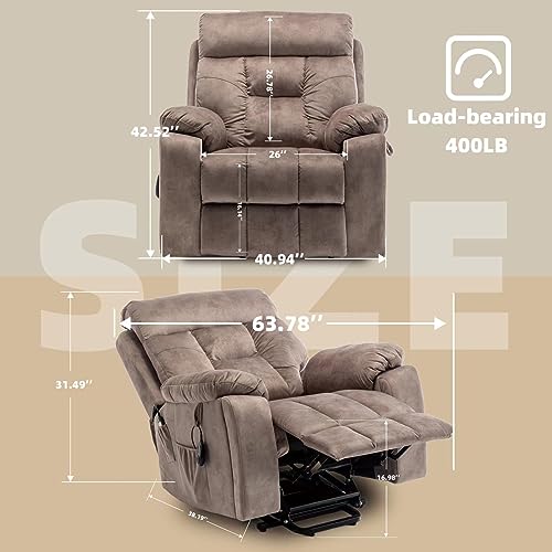 Cobplns 27in Extra Wide Recliner Chair-Living Room Chair，Ultimate Comfortable Goose Down Massage Chair, 400 lbs of Weight-Bearing Power Lift Recliners for Elderly（Light Brown）