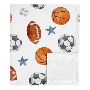 sweet jojo designs sports theme boy soft baby blanket receiving security stroller swaddle toddler newborn infant kid travel warm minky watercolor vintage soccer balls football baseball basketball star